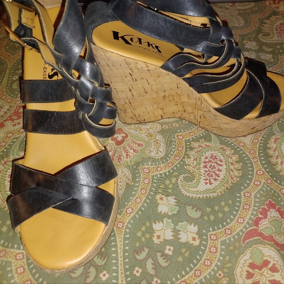 Kork-Ease | Shoes | Korks By Korkease 7 38 Black Wedge Cork Sandals ...